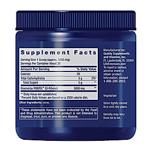 Life Extension D-Ribose Powder - For Energy Management & Heart - Muscle Health Supplement After Exercise - Vegetarian, Gluten-Free, Non-GMO - 150g (30 Servings)
