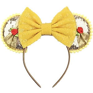 CLGIFT Beauty and the Beast Ears, Belle Ears, Belle Mickey Ears, Inspired Beauty and the Beast Ears, Gold Minnie ears,