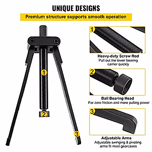 VEVOR Lower Bearing Carrier Puller, Compatible with Yamaha, Johnson, Evinrude, Honda, Mercury, Robust Steel Marine Lower Bearing Puller with Adjustable Arms, Works for Lower Carrier Bearing Removing , Black