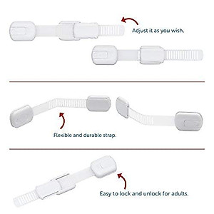 CUTESAFETY Child Proof Safety Locks - Baby Proofing Cabinet Lock with 6 Extra 3M Adhesives - Adjustable Strap Latches to Cabinets,Drawers,Cupboard,Oven,Fridge,Closet Seat,Door,Window (White, 6)