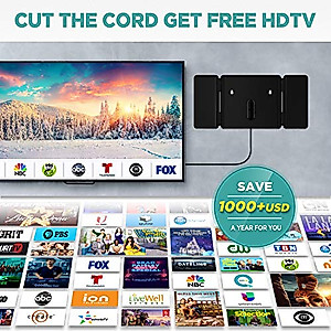 Amplified HD Digital Indoor Antenna - Long 200 Miles Range - 17ft Coax Cable for 4K HD Local Channels - Supports All Televisions