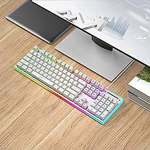 MageGee Gaming Keyboard and Mouse Combo, True RGB Backlit Membrane Office Keyboard, 104 Keys Aluminum Panel USB Quiet Wired Keyboard for Windows Laptop PC - White/Silver