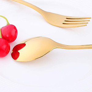 Bisda Flatware Silverware sets, 6pcs 18/8 Stainless Steel Student Cutlery Serving for 2, BPA-free Self-feeding Safe Kitchen Utensils, Mirror Polished (Gold)