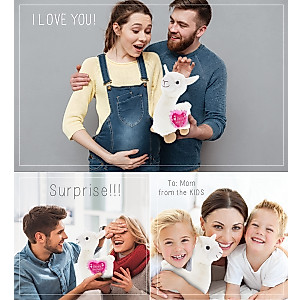 DolliBu Happy Mother's Day Super Soft Plush White Llama Figure - Cute Stuffed Animal with Pink Heart Message for Best Mommy, Grandma, Wife, Daughter - 9" Inches