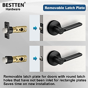BESTTEN Heavy Duty Matte Black Entry Door Lever with Removable Latch Plate, All Metal Round Door Handle, Exterior Interior Entry Locks, Commercial and Residential, Vienna Series