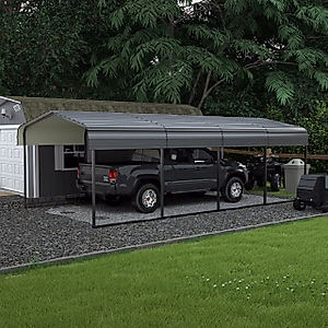 MUPATER Outdoor Carport, 12' x 20' Heavy Duty Canopy for Garage,Car Garage Shelter with Galvanized Metal Roof and Frame for Car, and Boat, Grey