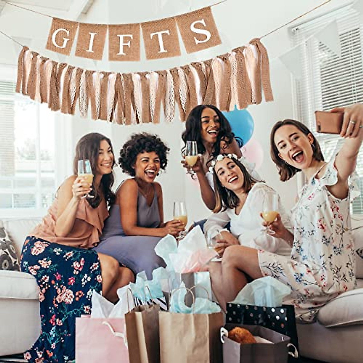 Tallew 2 Pcs Boho Burlap Banner Baby Shower Decorations Set Include Rustic Gift Decor Bunting Sign Gifts Lace Tassel Garland Rag Tie for Party Wedding Bridal Farmhouse