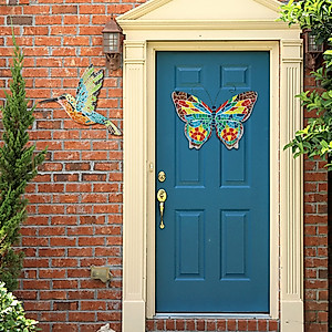 Adroiteet 16 Inch Large Wall Decor, Set of 2 Butterfly Hummingbird Metal Wall Art, Bird Wall Sculpture Hanging Decorations, Perfect for Garden Yard Fence Home Kitchen Bedroom Outdoor Indoor