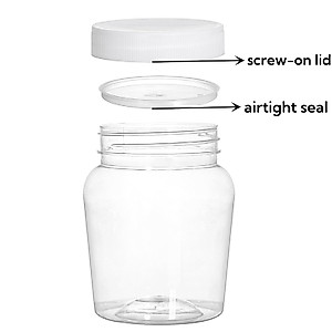 Goaste 12 Pack Round Clear Plastic Jars, 16 OZ Empty Storage Container, Household Refillable Candy Jar with Airtight Cap, Small Screw-On Lids Cylinder for Kitchen Food Storage, Nuts, Spices, Honey