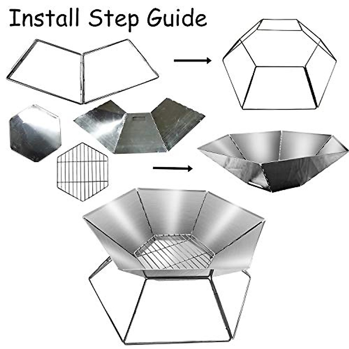 Portable Charcoal Grill Foldable Barbecue Grill with a Package Bag, Small BBQ Grill for Outdoor Stainless Steel - Hexagon