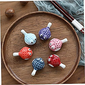 HEMOTON 6pcs Puffer Fish Chopstick Rest Ceramic Spoon Decorative Chopstick Rest Paint Brush Holder Household Decor Chopsticks Stand Pillow Decor Japanese Decor Modeling Ceramics