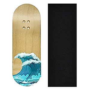 Teak Tuning Premium Fingerboard Graphic Deck, Waves - 34mm x 97mm - Heat Transfer Graphics, Pro Shape & Size - Pre-Drilled Holes - Includes Prolific Foam Tape