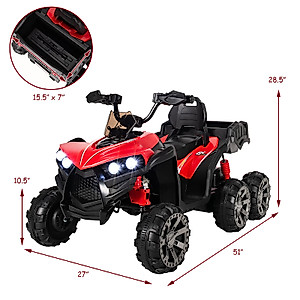 Costzon Kids ATV, 12V Battery Powered 6 Wheels Electric Vehicle w/ 4WD, Back Trunk, LED Lights, Music, Story, USB, Backrest, Treaded Tires, Ride on Car Quad for Boys & Girls Gift, Ride on ATV (Red)