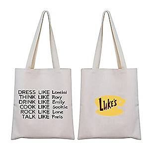 TSOTMO Girls Luke's canvas tote bags TV Shows Gift DRESS LIKE Lorelai THINK LIKE Rory DRINK LIKE Emily COOK LIKE Sookie ROCK LIKE Lane TALK LIKE Paris canvas tote bags (LikeRory canvas)