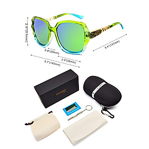 LECKIRUT Oversized Sunglasses for Women Polarized UV Protection Classic Fashion Ladies Green Frame Green Lens