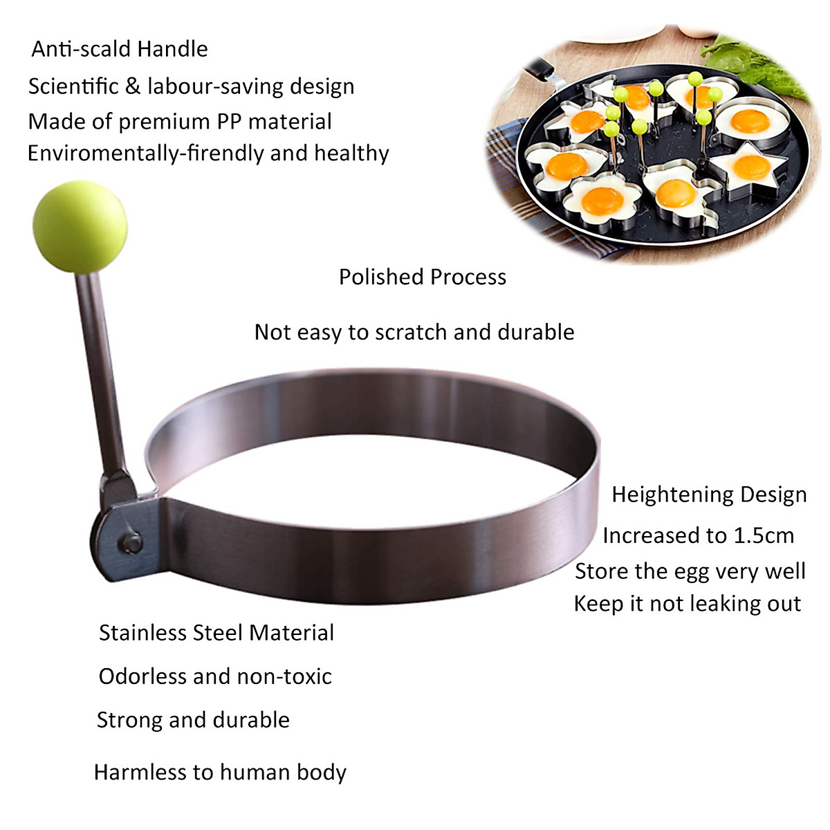 Egg Pancake Rings,8pcs Different Shaper Fried Egg Molds,Stainless Steel Omelette Frying Cooking Tools Kitchen Accessories Gadget Rings,with a Silicone Pastry Brush and a Yolk separator,Set of 10