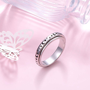 S925 Sterling Silver Spinner Fidget Anxiety Worry Relieving Boredom ADHD Autism Band Rings Moon Stars Spin