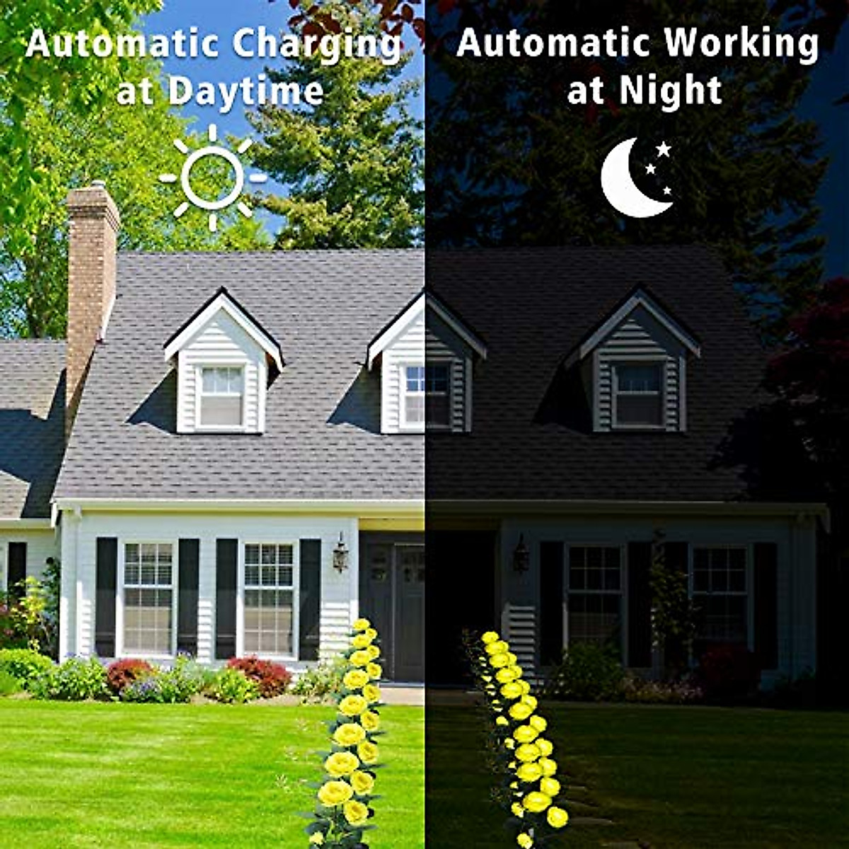 Solar Garden Decorations, 2 Pack 6 Solar Lights Outdoor Decorative with Exquisite Rose Flowers, Garden Lights Solar Powered Waterproof, Solar Flower Lights for Patio, Pathway, Yard Decoration (Yellow)