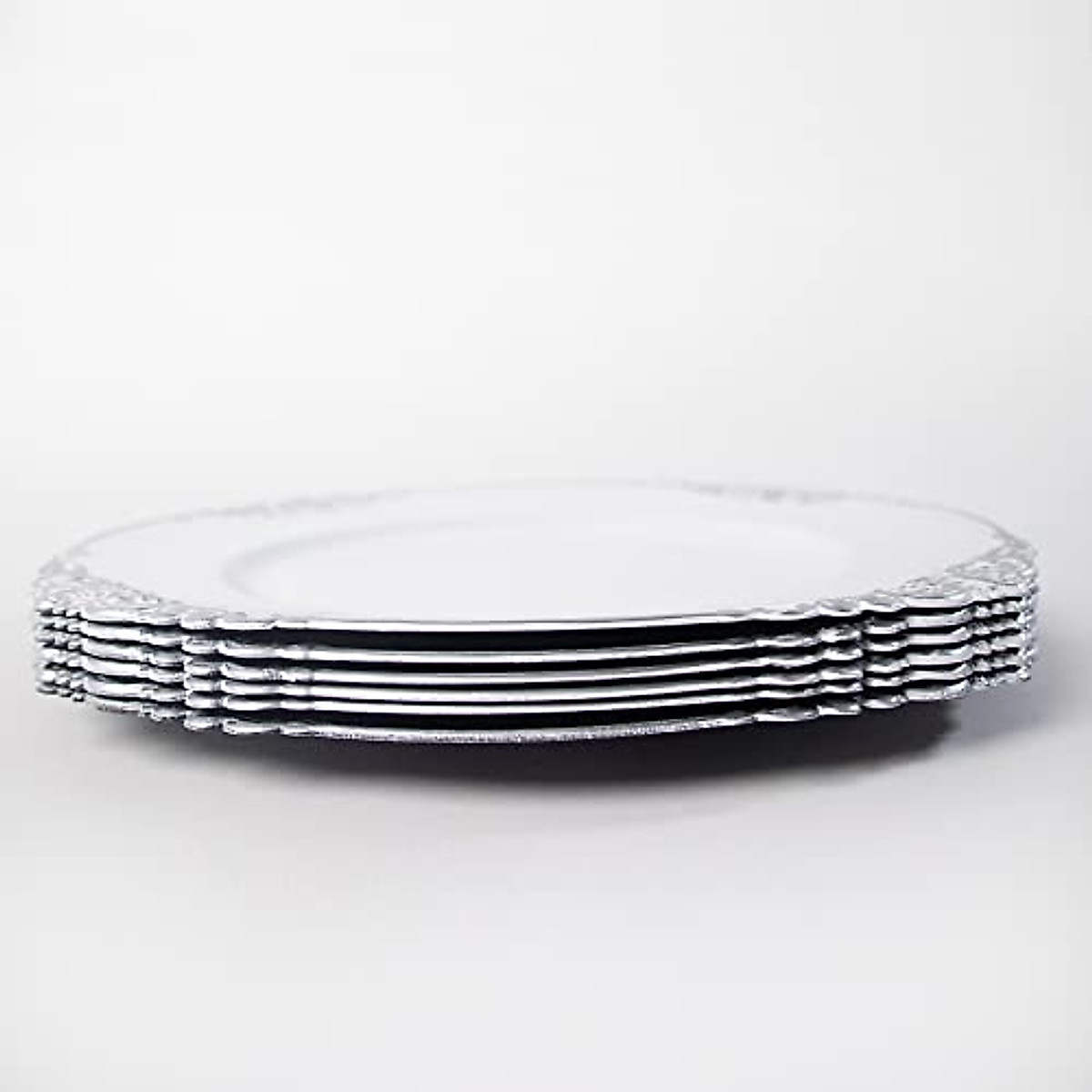 6Pcs Embossed Charger Plates, 13-Inch Round Dinner Plate Chargers, White with Gold Trim, White + Gold Trim (NM00603)