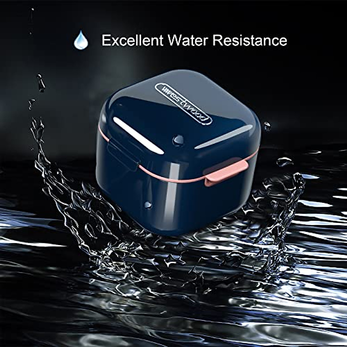 whoobell Denture Cup，Retainer Case,Cute Night Mouth Guard Box Holder, Storage Soak Container with Strainer basket for Travel Cleaning.(1 Pack,Blue)