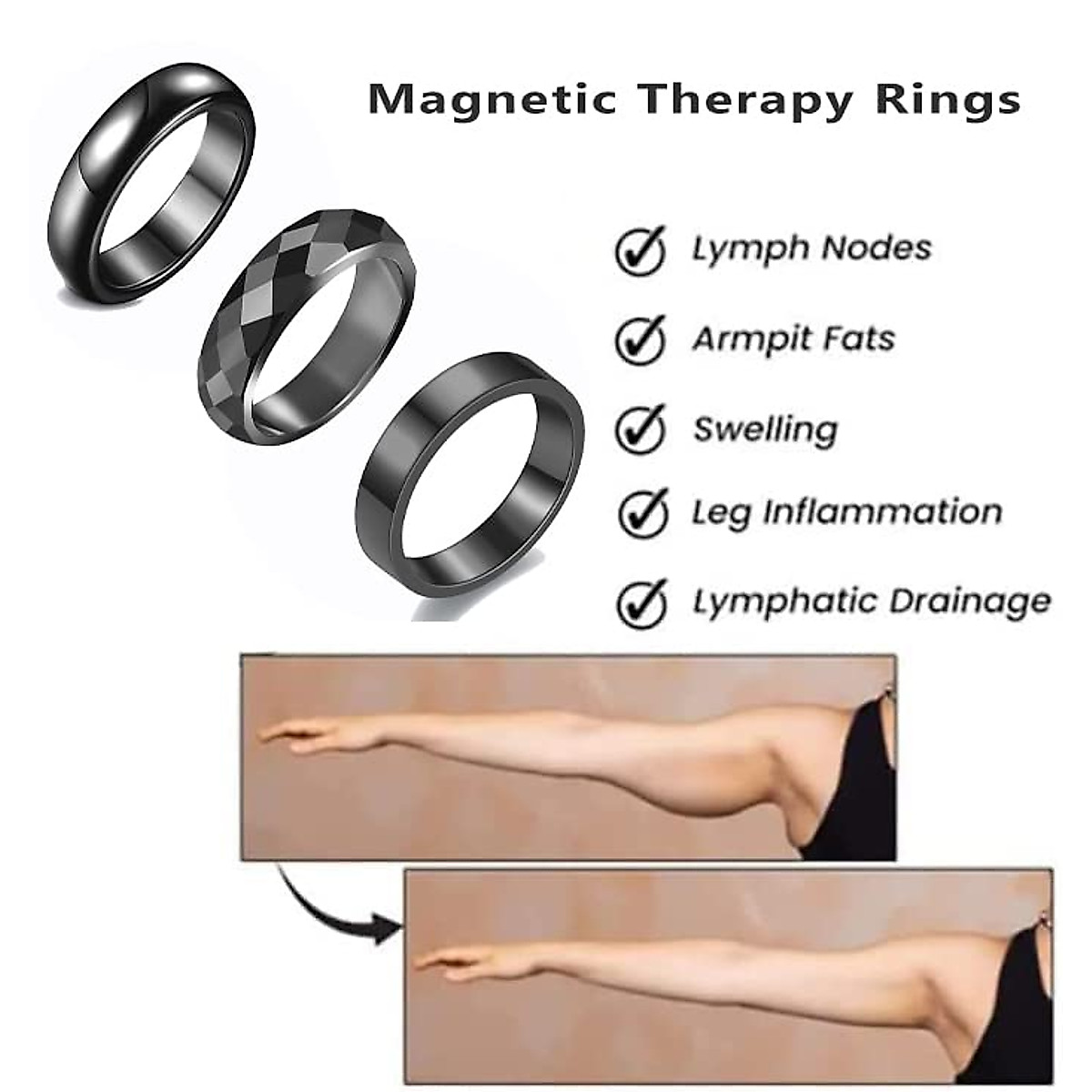 Hematite Rings for Women Anti-Swelling Black Obsidian Rings for Women Men (Ring Size 8)