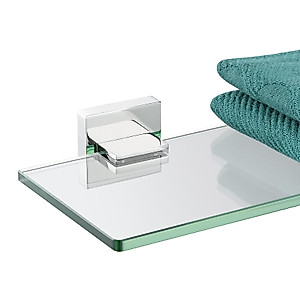 KOKOSIRI Wall Shelves Floating Bathroom Glass Shelf for Kitchen Storage, 16'' x 5.6'' Tempered Glass Wall Mounted Polished Stainless Steel B1106CH-L16