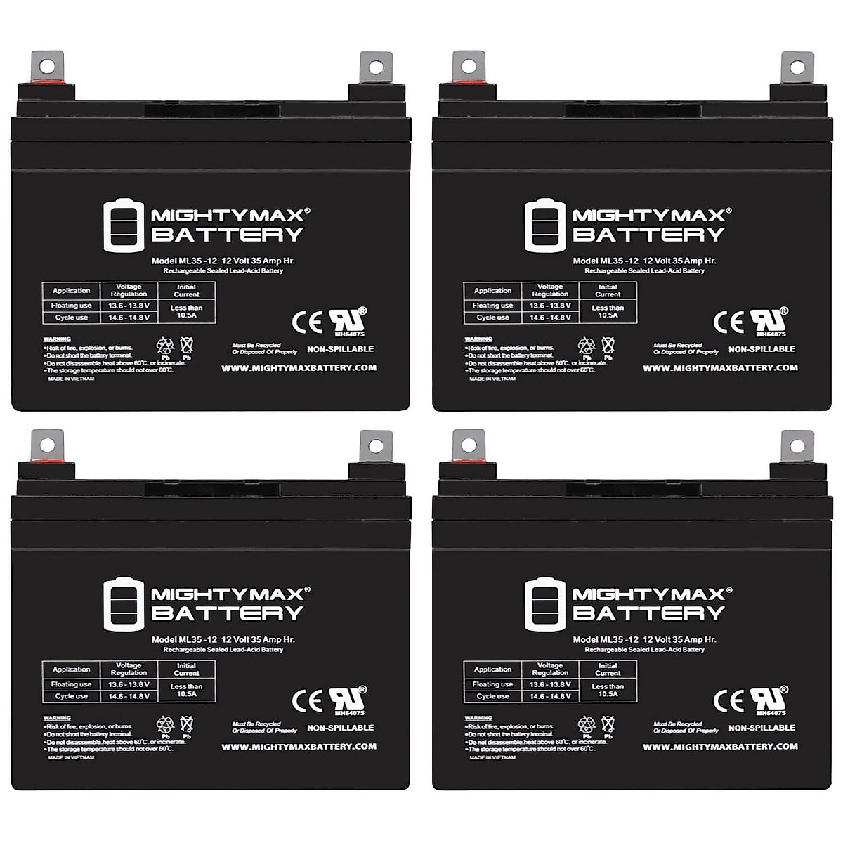 ML35-12 - 12V 35AH U1 Deep Cycle AGM Solar Battery Replaces 33Ah, 34Ah, 36Ah - 4 Pack