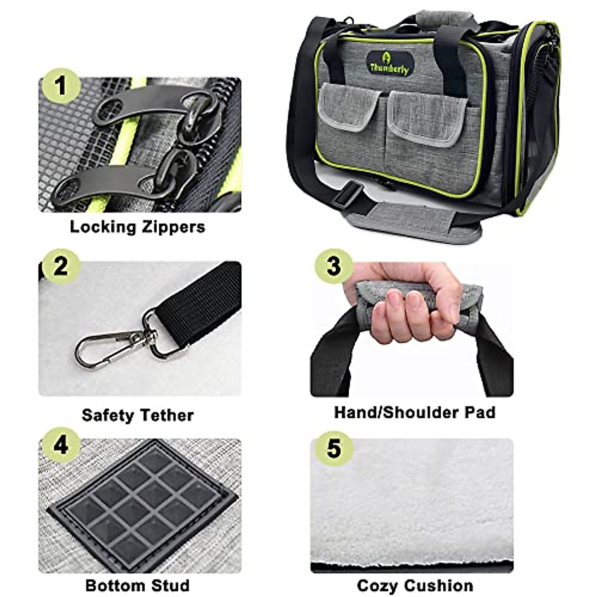 Thumberly Cat Carrier Soft-Sided - Pet Carrier Airline Approved for Medium Cats, Small Animals and Puppy Under 15 Lbs, Small Dog Carrier 1 Side Expandable - Size Small