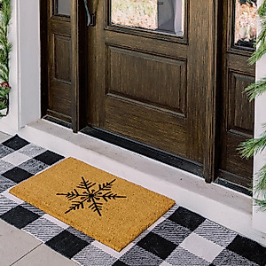 THEODORE MAGNUS Natural Coir Doormat with Non-Slip Backing - 17 x 30 - Outdoor/Indoor - Christmas Door Mat - Christmas - Snowflake - COIR-1730-15-311