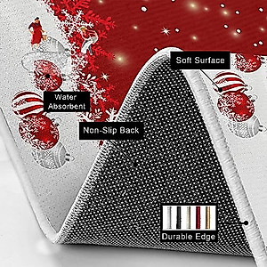 2 Pieces Kitchen Rugs and Mats Red Christmas Shiny Stars Xmas Balls,Non Slip Indoor Doormats Set,Washable Floor Carpet Area Runner for Laundry Sink Home Decor Winter Snowflakes