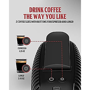 Gretess Espresso Machine, Coffee Machine Programmable Buttons for Espresso and Lungo, Capsule Coffee Maker, Italian 20 Bar High Pressure Pump, 34 Oz Water Tank, Black, OPT-07MB