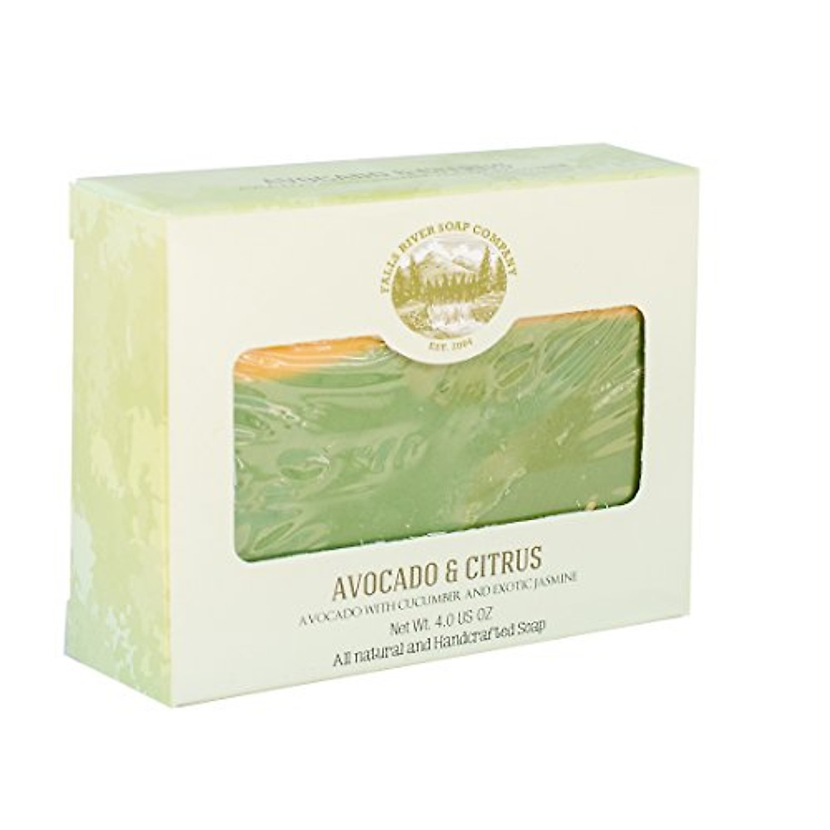 FALLS RIVER SOAP COMPANY Avocado Soap (4Oz) - Handmade Soap Bar with Jasmine Essential Oils and fresh Avocado slurry - Organic and All-Natural