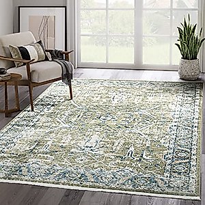 Abani Savoy Collection Area Rug - Intricate Blue/Green Vintage Design -5'3" x 7'6"' - Easy to Clean - Durable for Kids & Pets - Non-Shedding - Medium Pile - Soft Feel -Living Room, Bedroom & Office