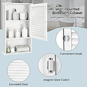 Tangkula Medicine Cabinet, Wall Mounted Bathroom Cabinet Single Door Wooden Bathroom Wall Cabinet with Adjustable Shelf