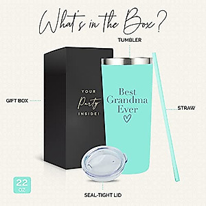 Best Grandma Ever Tumbler- 22oz BPA Free Tumbler Travel Mug with Straw and Lid- Best Grandma Gifts - Best Grandma Tumbler for Mothers Day Tumbler for Grandma - Best Grandma Water Bottle