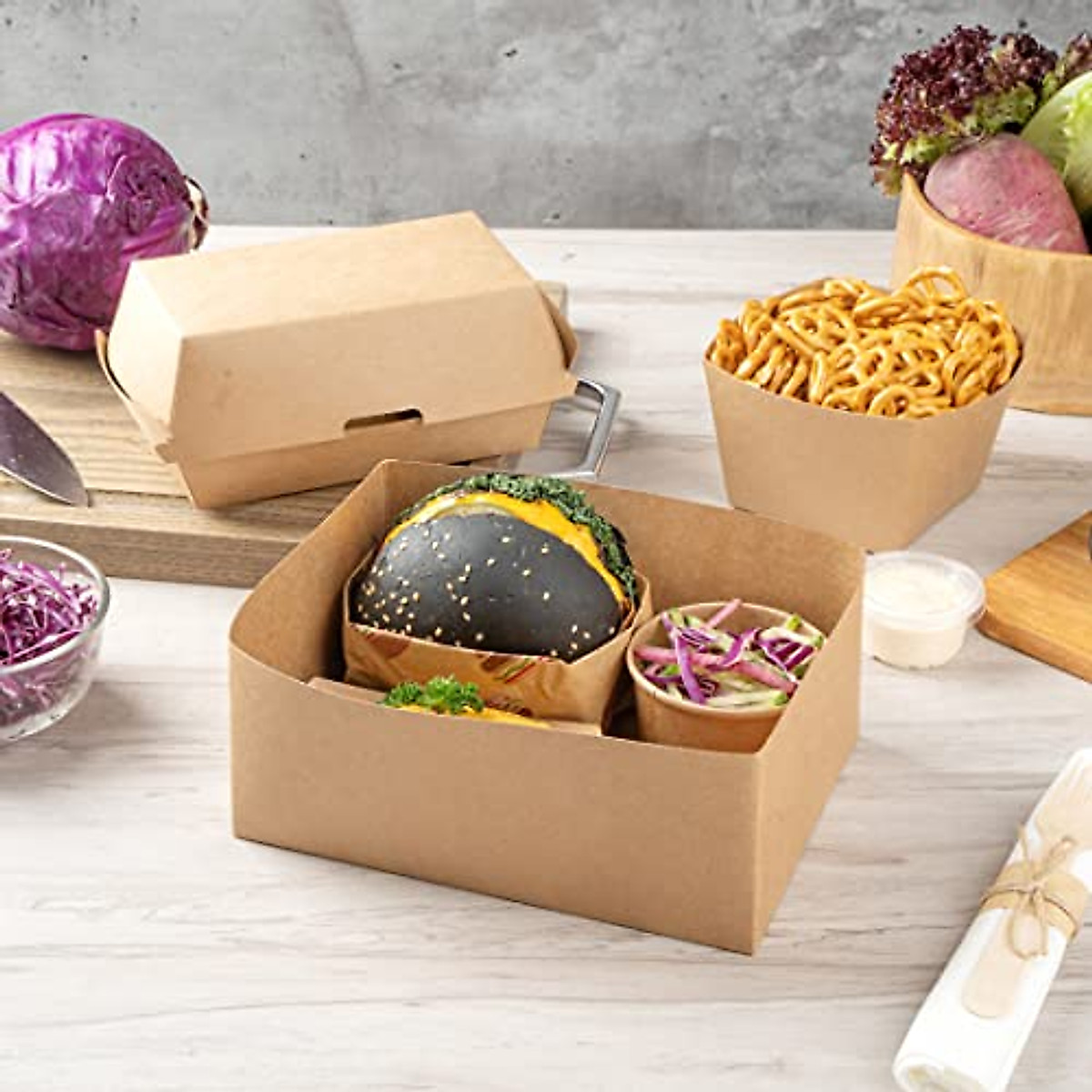 Restaurantware Bio Tek 8.4 x 6 x 3.5 Inch Burger Trays 100 Disposable Paper Food Trays - Recyclable Sturdy Kraft Paper Movie Snack Trays For Meals Snacks And Baked Goods
