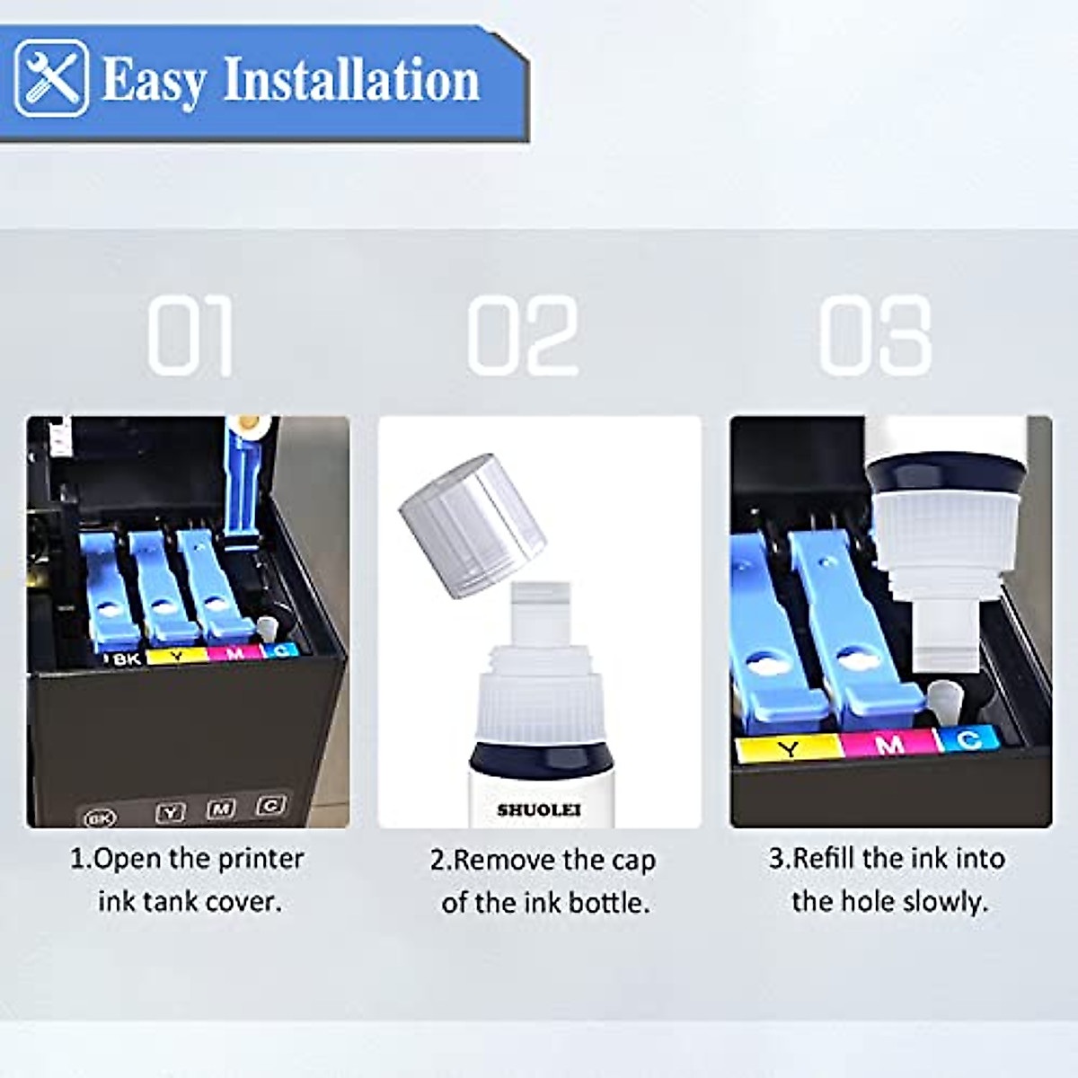 Compatible Refill Bottle Ink Replacement for Canon GI26 GI-26 Refill Pigment Ink Work for Canon PIXMA GX3020 GX4020 GX5020 GX6020 GX6021 GX7020 GX7021 Printers (4-Pack BK 135ml CMY 70ml)