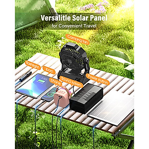 10400mAh Solar Fan, Camping Fan with Solar Panel, 7W 9-Inch Rechargeable Battery Operated Fan for Outside, LED Lantern, Stepless Speed and Quiet Battery Powered Solar Tent Fan for Tent,Outdoor, Office