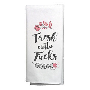 ThisWear Adult Humor Gifts Fresh Outta FS Pretty Swear Word Gifts F- Word Gifts Tea Kitchen Tea Towel White
