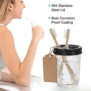 5PCS Mason Jar Bathroom Accessories Set - Mason Jar Soap Dispenser, 3 Apothecary Jars for Q-Tips & 1 Toothbrush Holder - Rustic Farmhouse, Bathroom Home Decor Clearance, Countertop Vanity Organizer