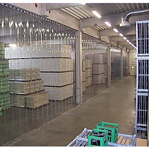 Strivide - Vinyl Plastic Strip Curtain Door Kit 168 in. (14 ft) Width x 108 in. (9 ft) Height Clear Ribbed 12 in. Strips with 100% Overlap