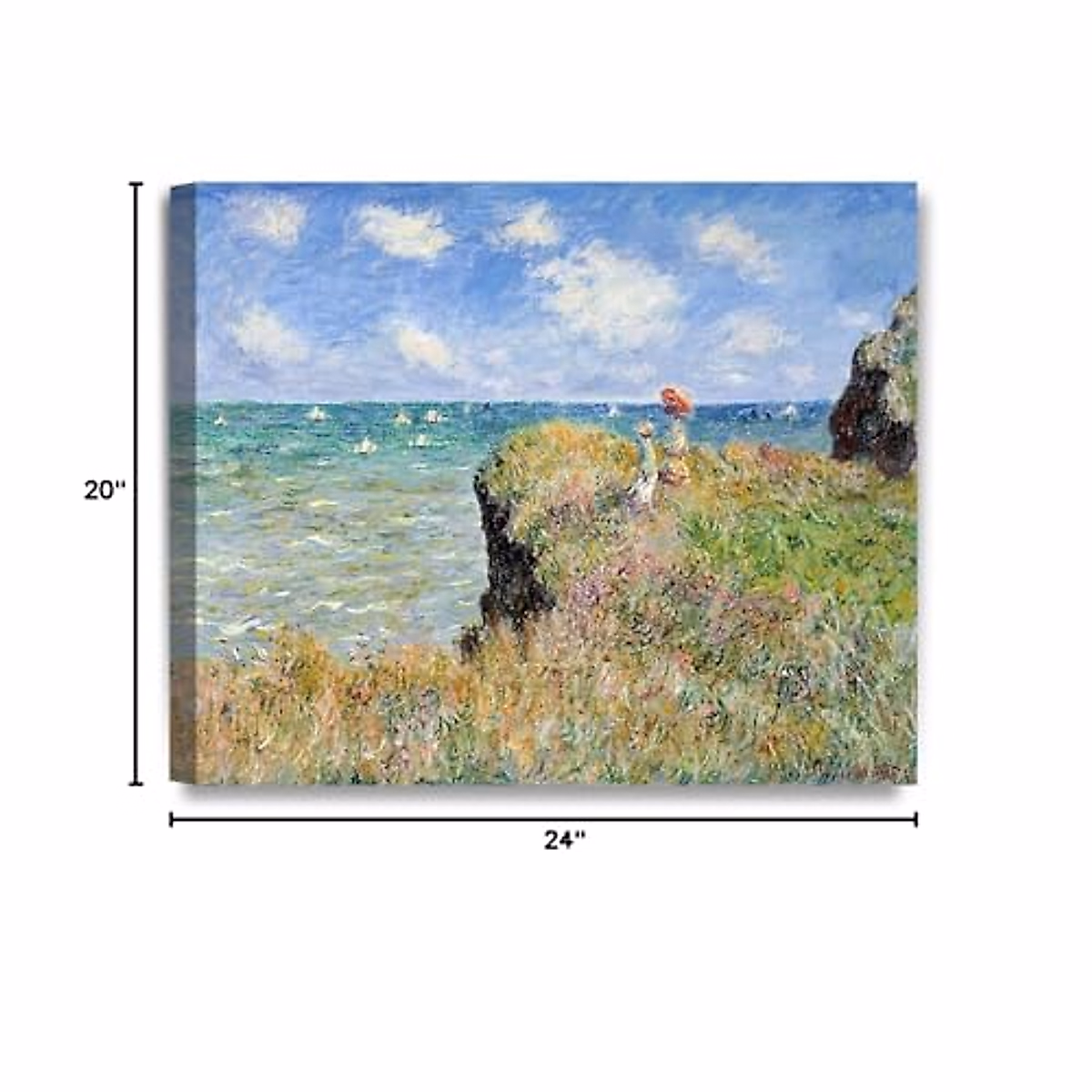 DECORARTS - The Cliff Walk At Pourville, Claude Monet Art Reproduction. Giclee Canvas Prints Wall Art for Home Decor 24x20