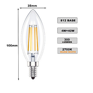 Ligheet E12 Led Bulb 4W,40 Watt Equivalent Candelabra Ceiling Fan Light Bulbs,Soft White 2700K,Non-Dimmable, Pack of 4