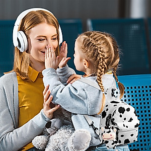 TENDYCOCO Cow Backpack with Plush Cow Pendant Canvas Cow Print Backpack Cow Print stuff Cow Gifts for Women Mini Backpack for Women