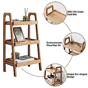 Bamskov 100% Solid Oak Sofa Table - Versatile Design Narrow End Table with 3-Tier Open Storage for Living Room, Bedroom, or Small Spaces - Ladder Shelf for Study (Natural)
