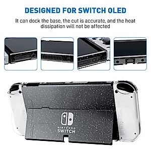FUNDIARY Glitter Dockable Cover Case Compatible with Nintendo Switch OLED, Protective Shell for Switch OLED and Comfort Grip for Joy Con with Screen and 12 Thumb Caps - Glitter TPU Joy Con Case