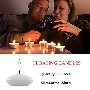 50 Pieces 1.5 Inch Valentine's Day Floating Candles, Unscented Floating Candles for Centerpieces Dripless Wax Discs for Wedding, Valentine's Party, Pool Party, Spa & Bathtub(White)