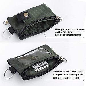 CHENSPRX Minimalist RFID Blocking Small Wallet with ID Window,WaterResistant Zip Id Case Wallet with Lanyard Keychain for Cards,Cash,Travel,Women,Men (Army Green)