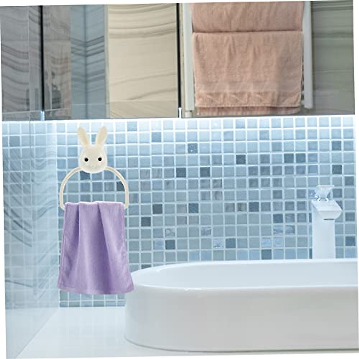 FONDOTIN 2pcs Towel Rack Wall Hanger Hooks Towel Rack Wall Mounted Beach Towel Clip Bath Towel Holder Round Towel Holder Year of Rabbit Decoration Towel Hanger Cartoon Towel Holder White