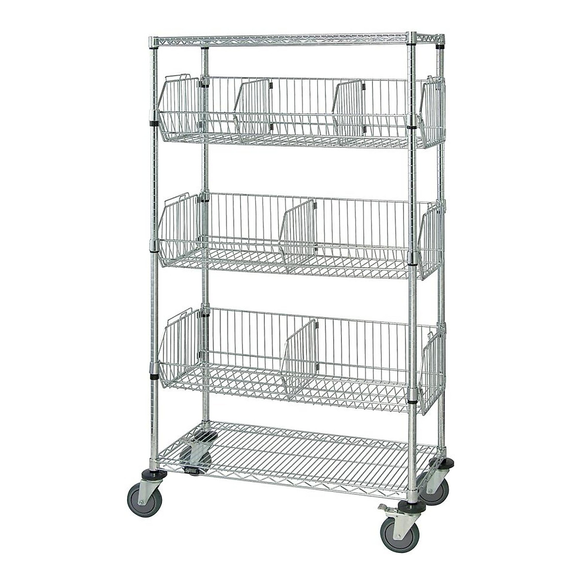 Quantum Storage Systems M1836BC6C 5-Tier Mobile Wire Basket Unit with 3 Baskets, Chrome Finish, 18" Width x 36" Length x 69" Height